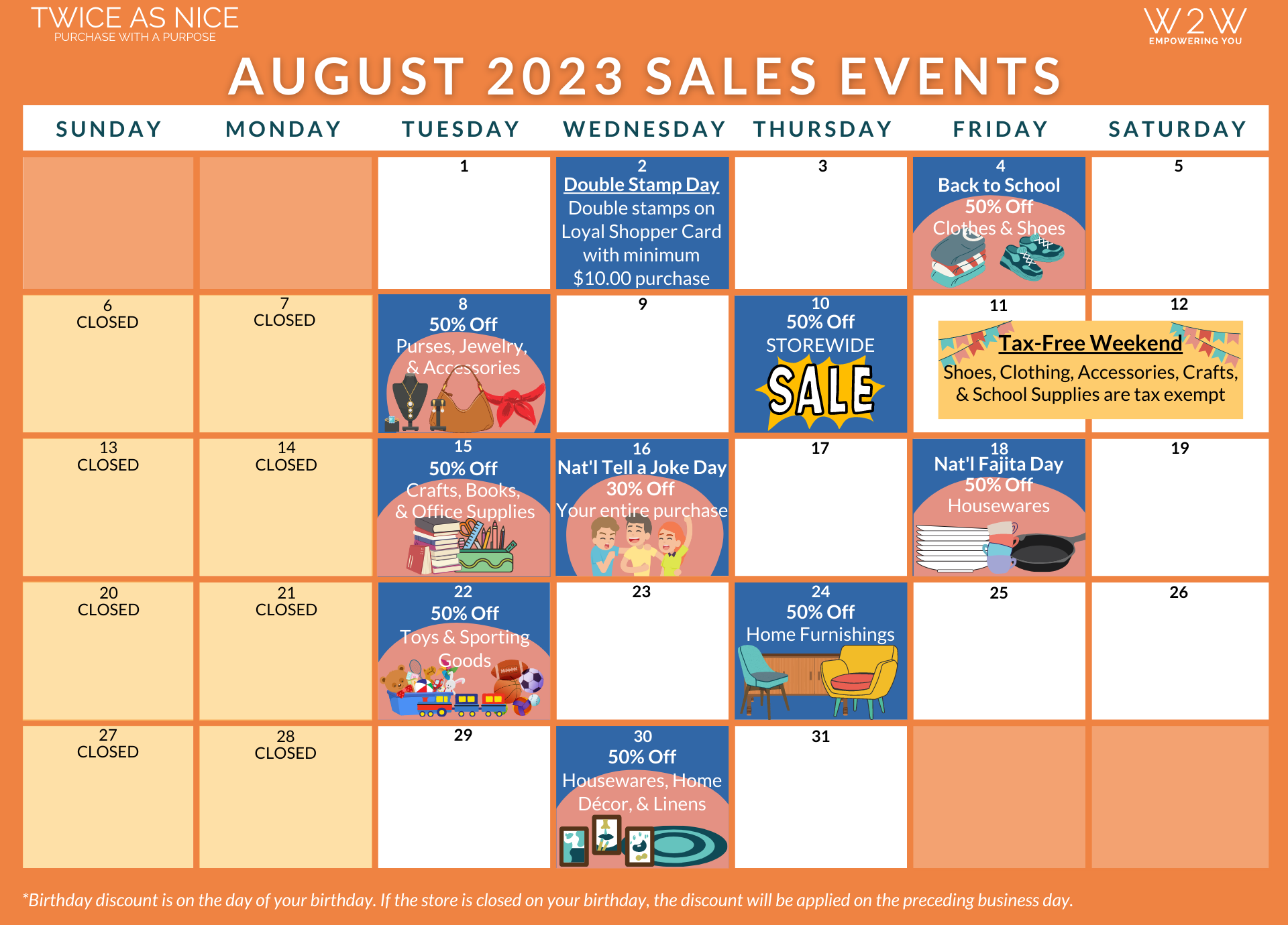 Calendar | Twice As Nice Resale