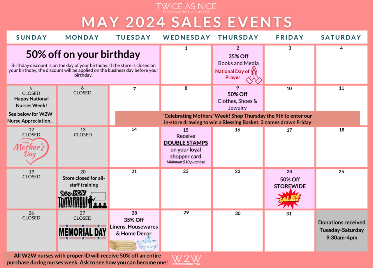 Calendar | Twice As Nice Resale